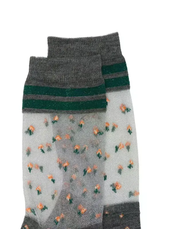 ANT45 Peng Short Floral-print Sheer Socks - Grey