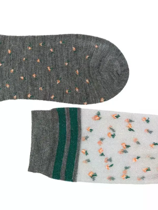 ANT45 Peng Short Floral-print Sheer Socks - Grey