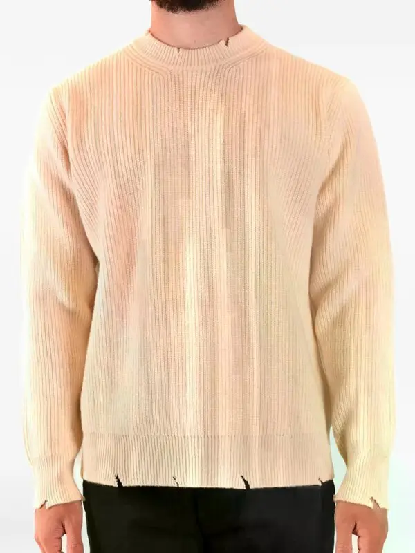 LANEUS Ripped-effect Ribbed-knit Sweater
