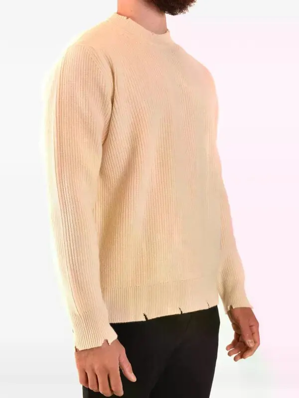 LANEUS Ripped-effect Ribbed-knit Sweater