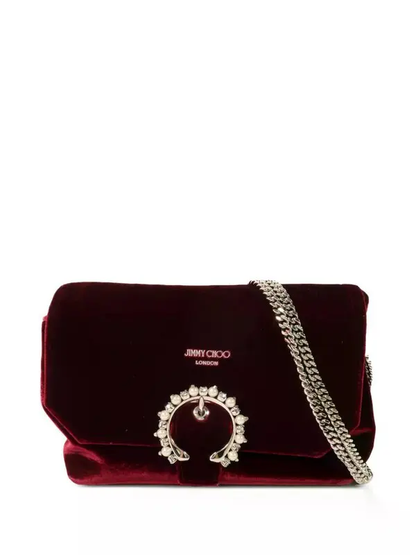 JIMMY CHOO Madeline Embellished Velvet Shoulder Bag - Red