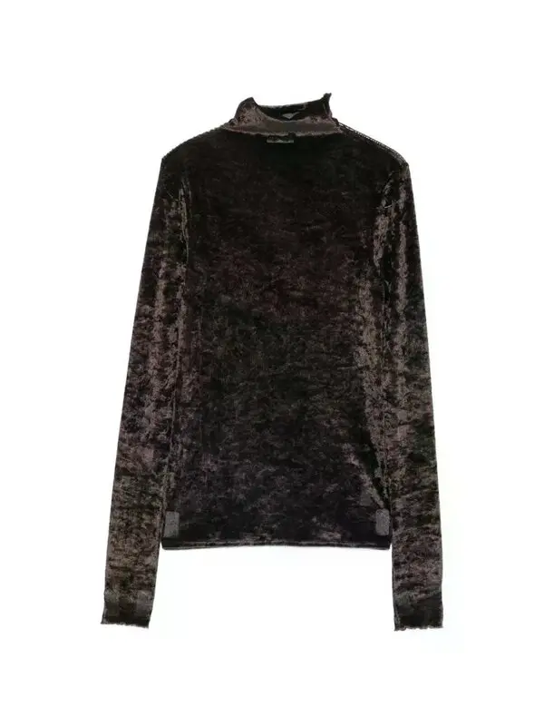 FORTE_FORTE Crushed-velvet High-neck Long-sleeved T-shirt - Brown