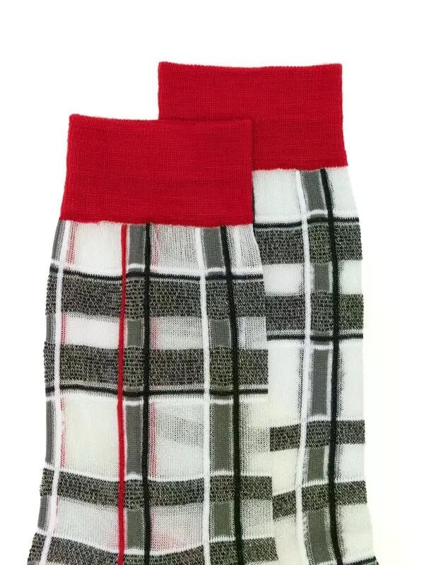 ANT45 Brill Short Check-pattern Metallic-thread Socks - Red