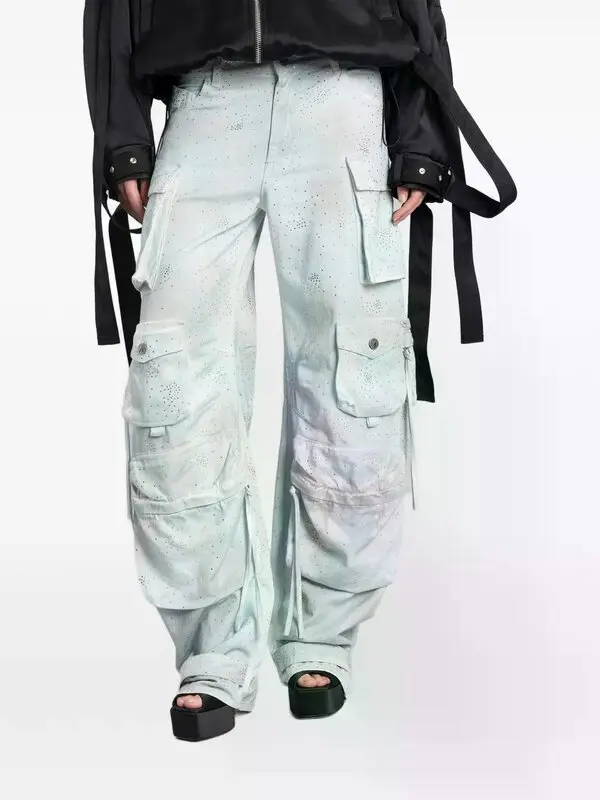 Attico Crystal-embellished Cargo-pocket Jeans - Blue