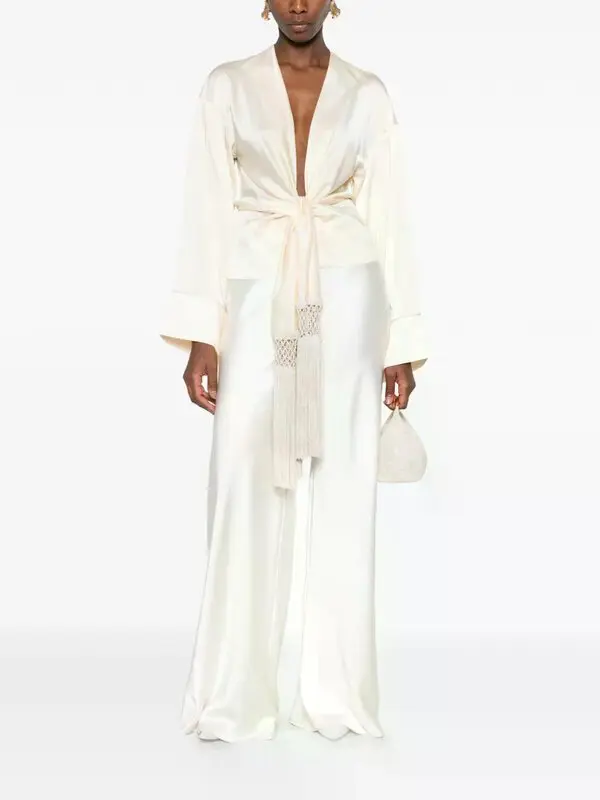 Andamane Fringe-trim Tie-front Blouse