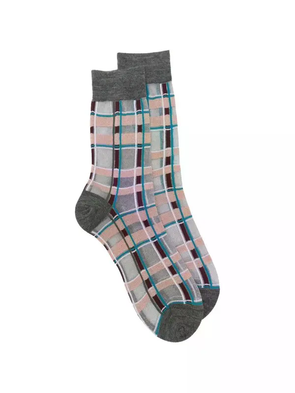 ANT45 Brill Short Check Metallic-thread Socks - Grey