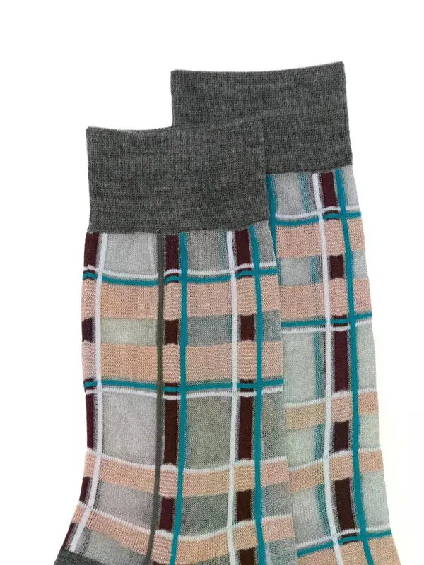 ANT45 Brill Short Check Metallic-thread Socks - Grey