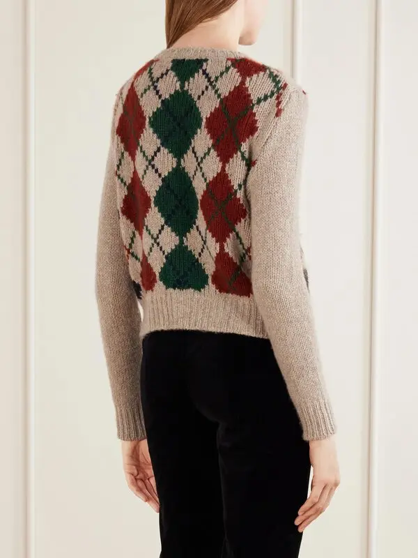 Khaite Marcela Checked Embroidered Wool And Mohair-blend Cardigan