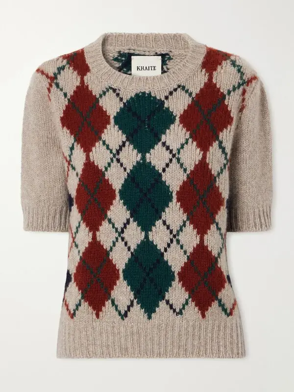 Khaite Lisa Checked Embroidered Wool And Mohair-blend Sweater