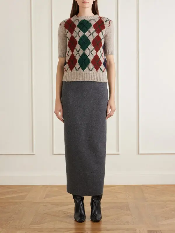 Khaite Lisa Checked Embroidered Wool And Mohair-blend Sweater