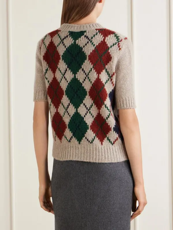 Khaite Lisa Checked Embroidered Wool And Mohair-blend Sweater