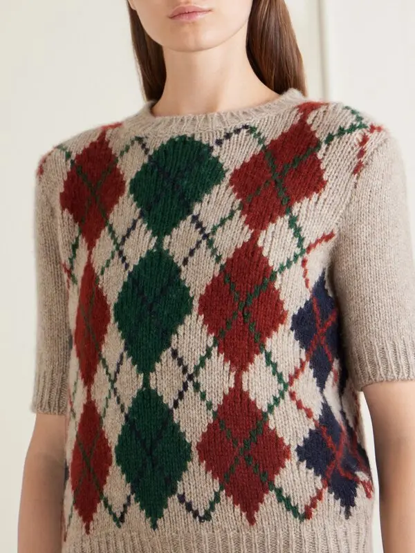 Khaite Lisa Checked Embroidered Wool And Mohair-blend Sweater