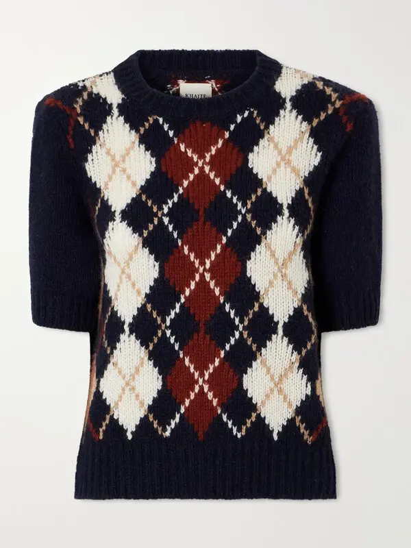 Khaite Lisa Checked Embroidered Wool And Mohair-blend Sweater