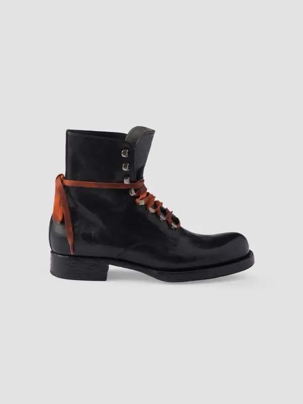 Prada Leather Laced Booties - Black