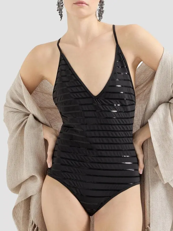 Brunello Cucinelli Techno Jersey Bathing Suit With Precious Collar