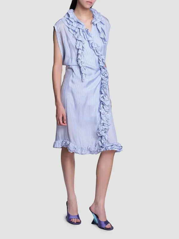 Dries Van Noten Dematis Ruffled Striped Wrap Knee-length Dress