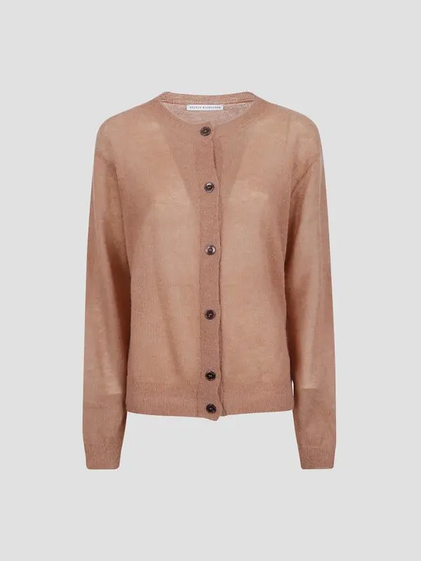 Studio Nicholson Crew Neck Mini Cardigan In Mohair Blend - Camel