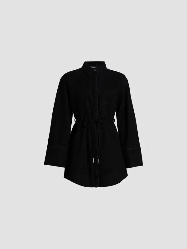 AMUR Denim Button-front Tie-waist Minidress - Charcoal Denim