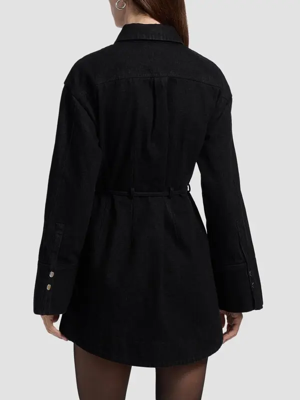 AMUR Denim Button-front Tie-waist Minidress