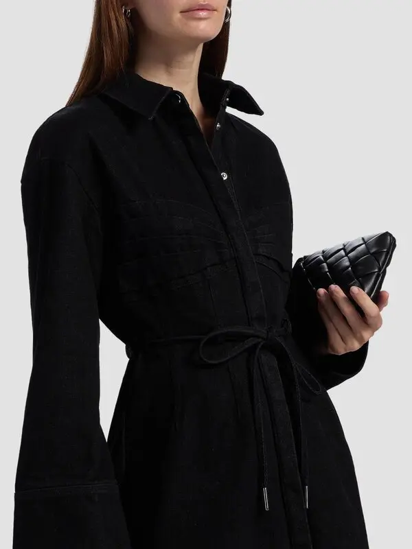 AMUR Denim Button-front Tie-waist Minidress