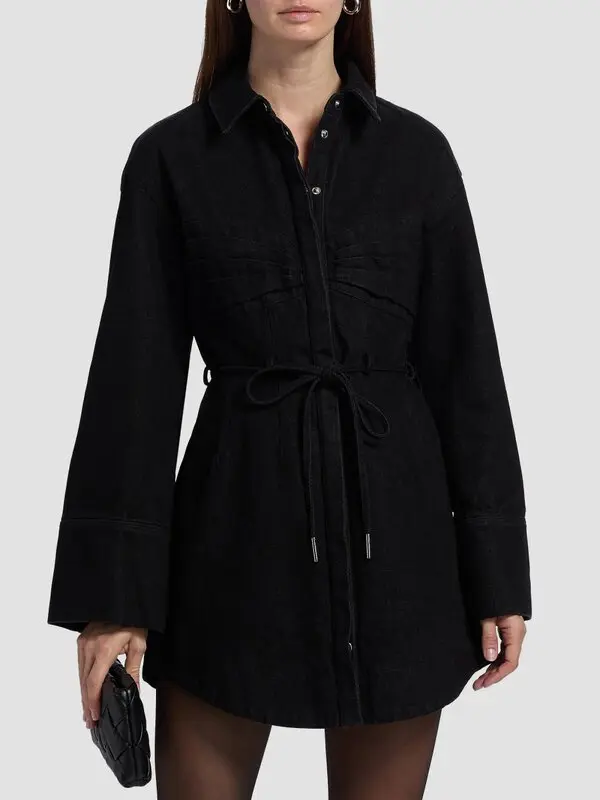 AMUR Denim Button-front Tie-waist Minidress