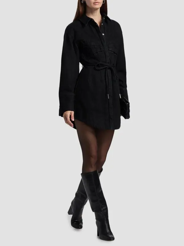 AMUR Denim Button-front Tie-waist Minidress
