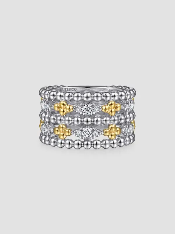GABRIEL & CO Bujukan Sterling Silver, 14k Yellow Gold & White Sapphire Multi-band Ring - Two Tone