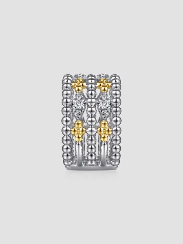 GABRIEL & CO Bujukan Sterling Silver, 14k Yellow Gold & White Sapphire Multi-band Ring