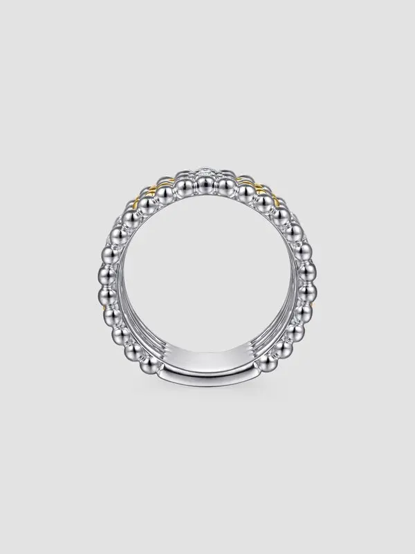 GABRIEL & CO Bujukan Sterling Silver, 14k Yellow Gold & White Sapphire Multi-band Ring