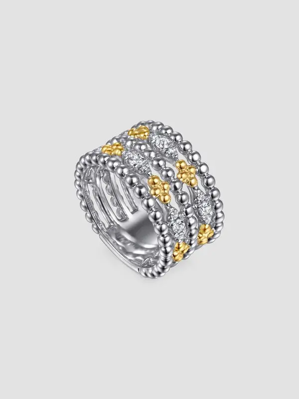 GABRIEL & CO Bujukan Sterling Silver, 14k Yellow Gold & White Sapphire Multi-band Ring