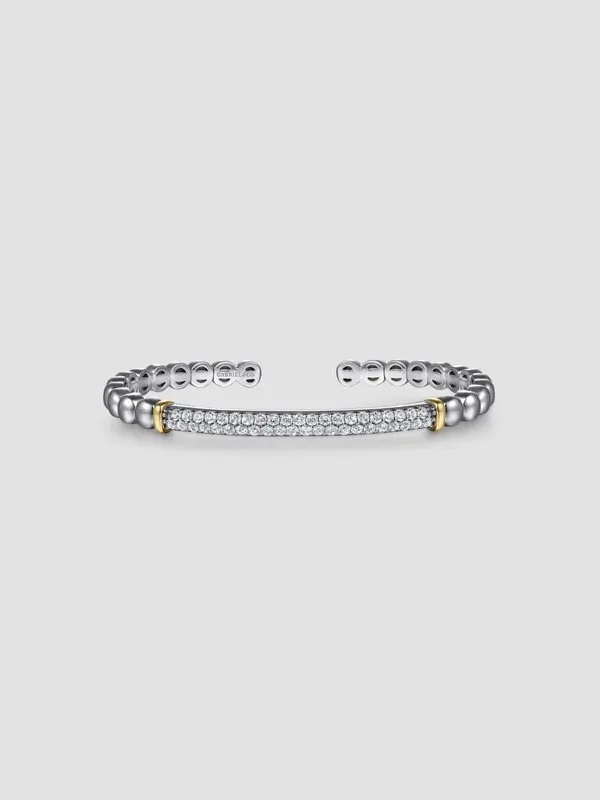GABRIEL & CO Bujukan 14k Yellow Gold, Sterling Silver & White Sapphire Open Bangle