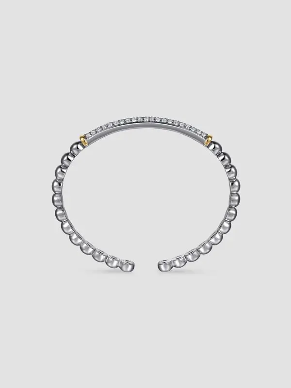GABRIEL & CO Bujukan 14k Yellow Gold, Sterling Silver & White Sapphire Open Bangle