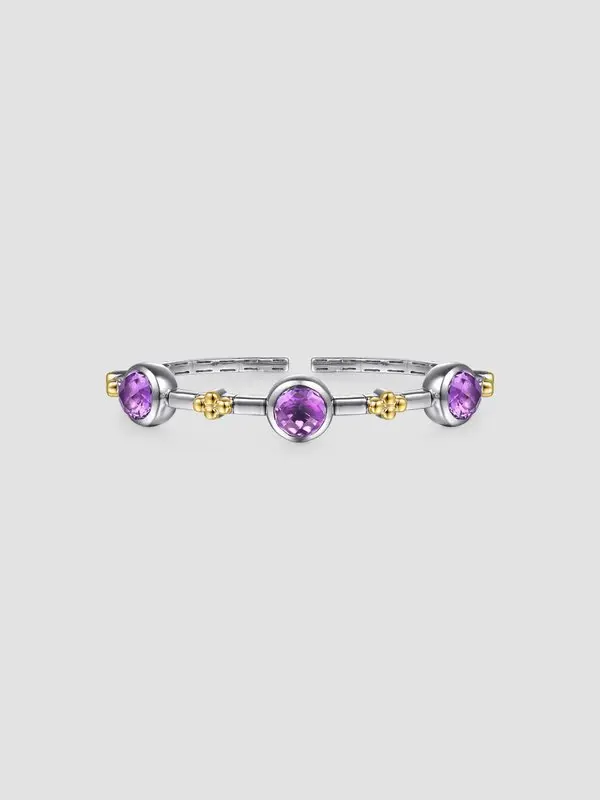 GABRIEL & CO Bujukan Sterling Silver, 14k Yellow Gold & Amethyst Cuff/6