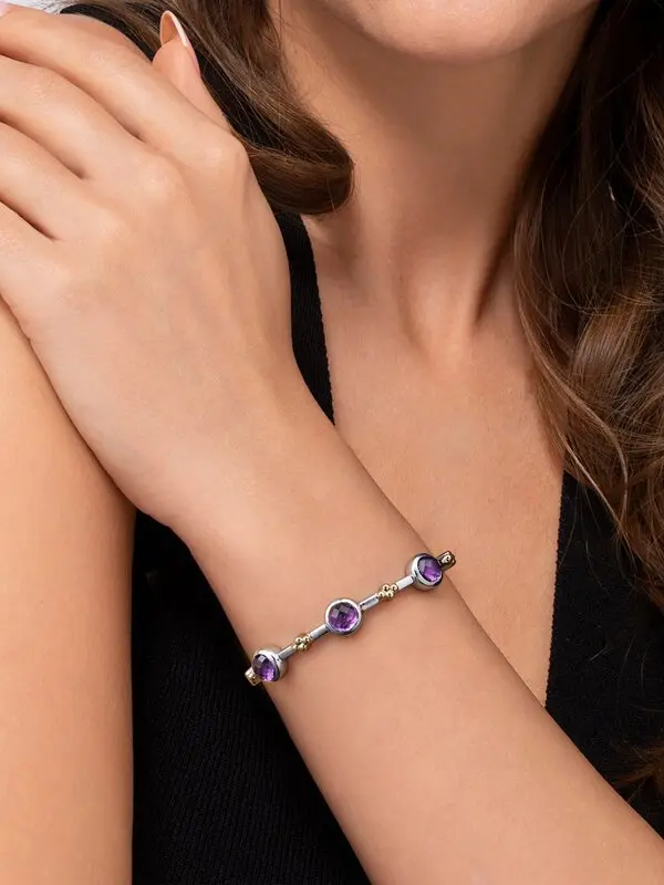 GABRIEL & CO Bujukan Sterling Silver, 14k Yellow Gold & Amethyst Cuff/6