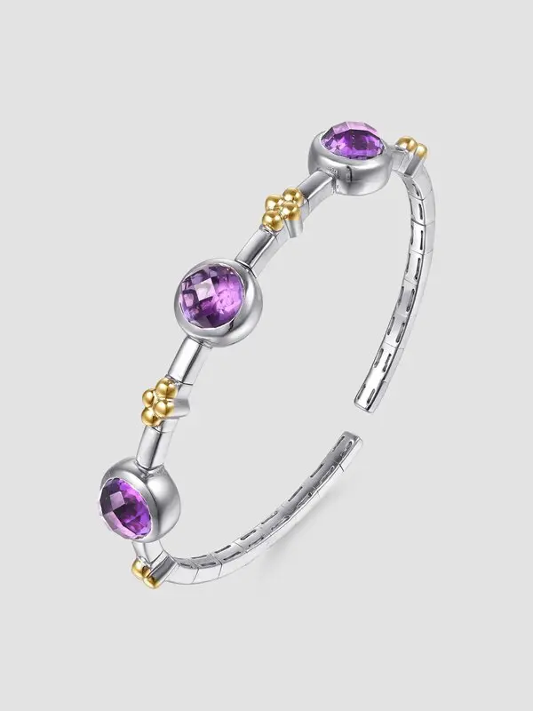 GABRIEL & CO Bujukan Sterling Silver, 14k Yellow Gold & Amethyst Cuff/6