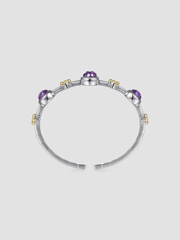 GABRIEL & CO Bujukan Sterling Silver, 14k Yellow Gold & Amethyst Cuff/6