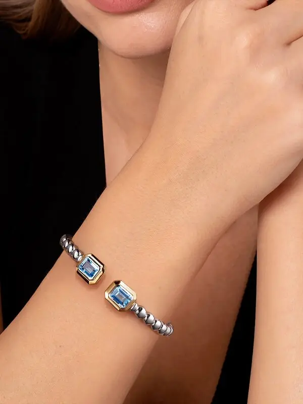 GABRIEL & CO Bujukan 14k Yellow Gold, Sterling Silver & Octagon Blue Topaz Bangle Bracelet