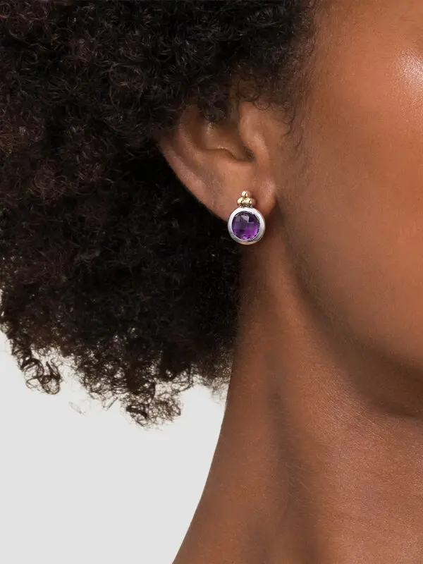 GABRIEL & CO Bujukan Sterling Silver, 14k Yellow Gold & Amethyst Stud Earrings