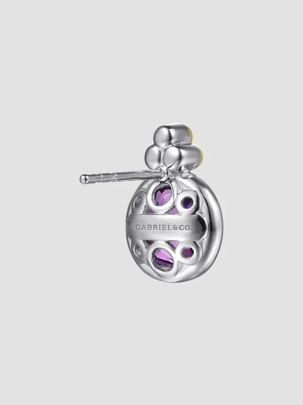 GABRIEL & CO Bujukan Sterling Silver, 14k Yellow Gold & Amethyst Stud Earrings