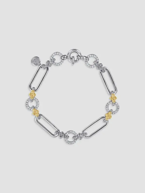 GABRIEL & CO Bujukan Sterling Silver, 14k Yellow Gold & White Sapphire Mixed-link Chain Bracelet - Two Tone