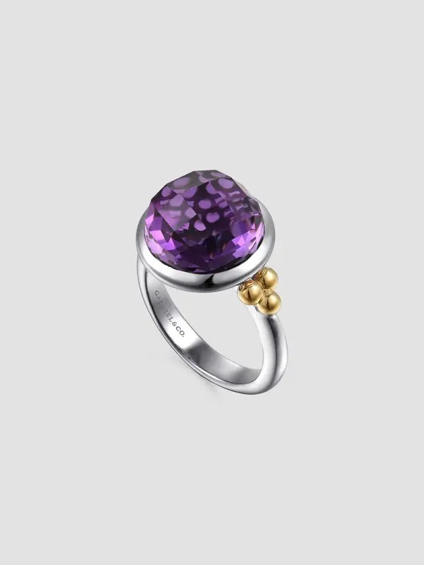 GABRIEL & CO Bujukan Sterling Silver, 14k Yellow Gold & Amethyst Cocktail Ring