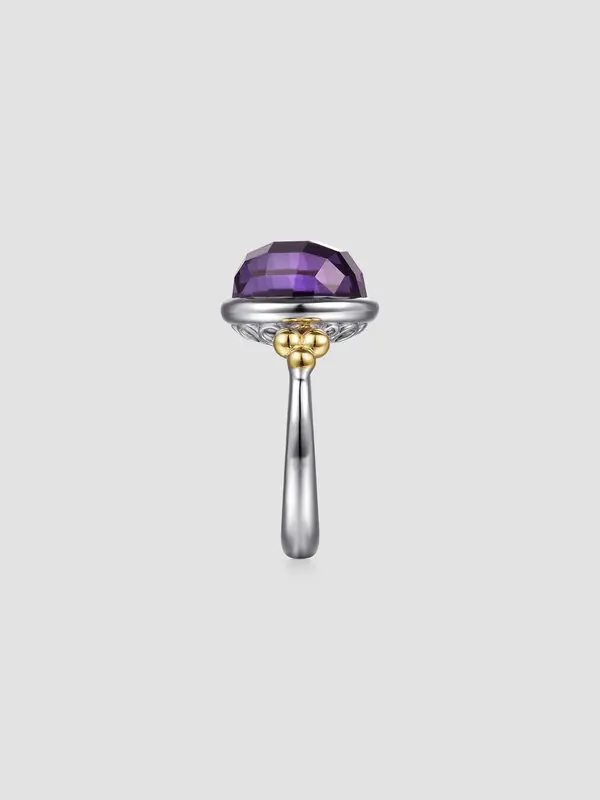 GABRIEL & CO Bujukan Sterling Silver, 14k Yellow Gold & Amethyst Cocktail Ring
