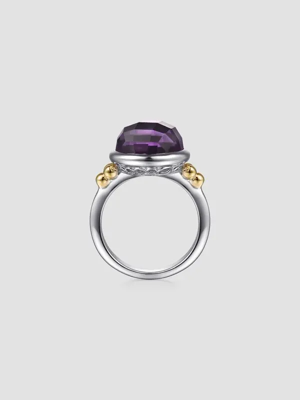 GABRIEL & CO Bujukan Sterling Silver, 14k Yellow Gold & Amethyst Cocktail Ring