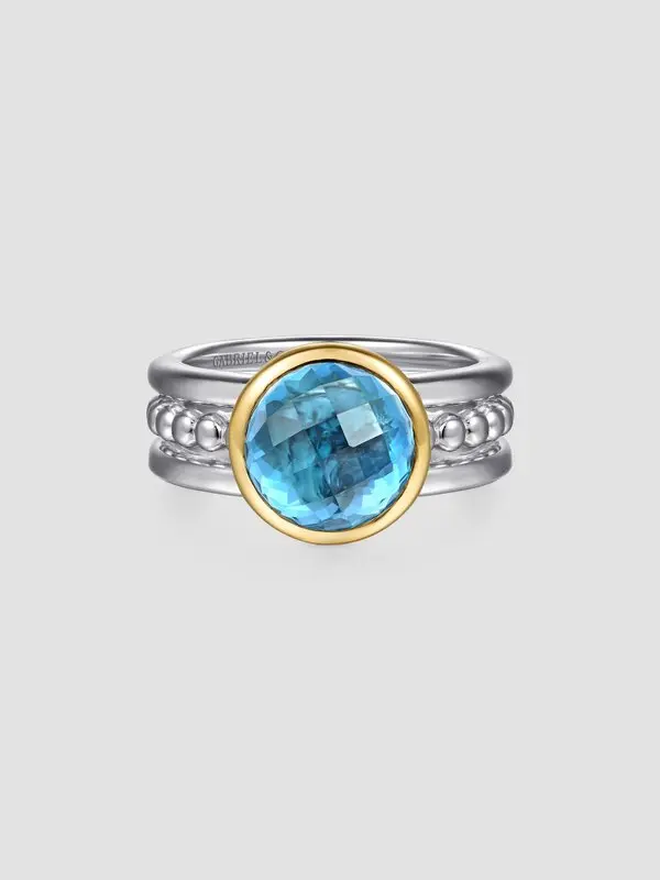 GABRIEL & CO Bujukan Sterling Silver, 14k Yellow Gold & Swiss Blue Topaz Ring - Two Tone