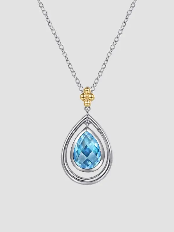 GABRIEL & CO Bujukan Sterling Silver, 14k Yellow Gold & Swiss Blue Topaz Pendant Necklace - Two Tone