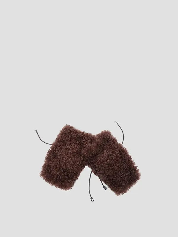 GANNI Alternative Shearling Mini Mittens - Chocolate Brown