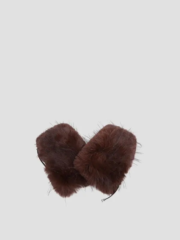 GANNI Alternative Fur Mini Mittens - Chocolate Brown
