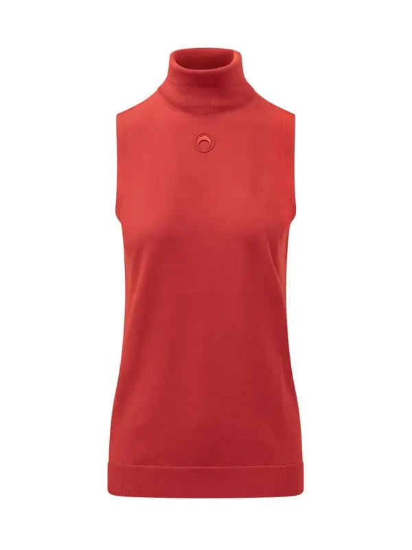MARINE SERRE Merino Knit Long Sleeve Sweatshirt - Red