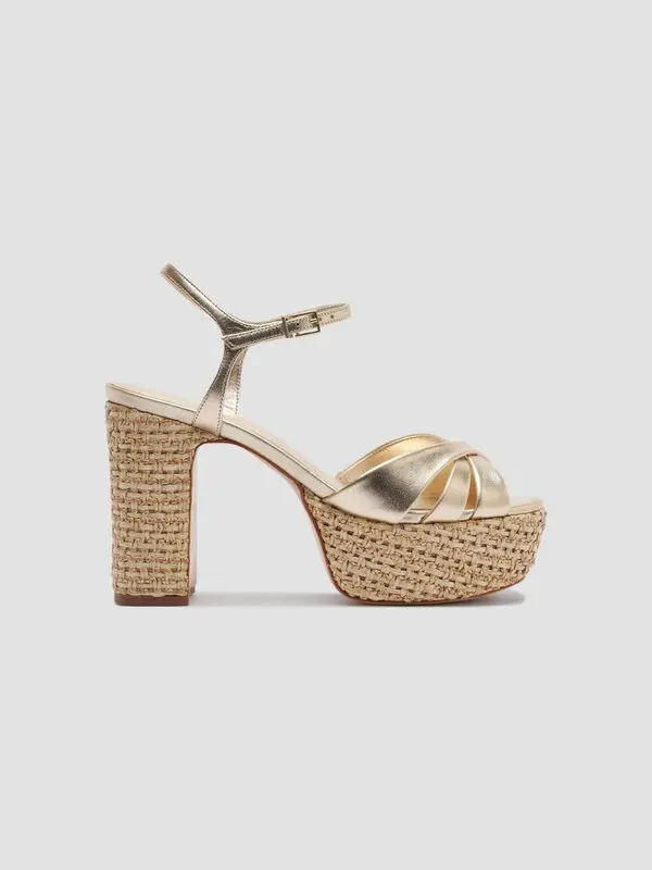 Schutz Keefa 105mm Raffia Block-heel Sandals - Platinum