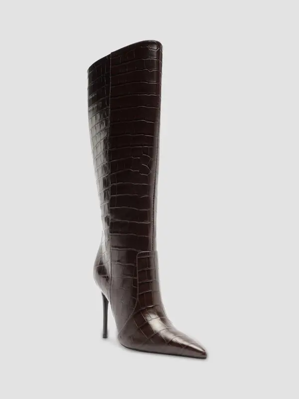 Schutz Samira 100mm Croc-embossed Leather Knee-high Boots - Maplewood
